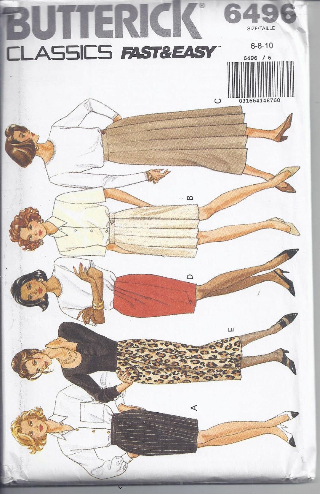 Butterick 6496 Sewing Pattern From 1992. Misses Wrap Skirts Waist 23-25 ...