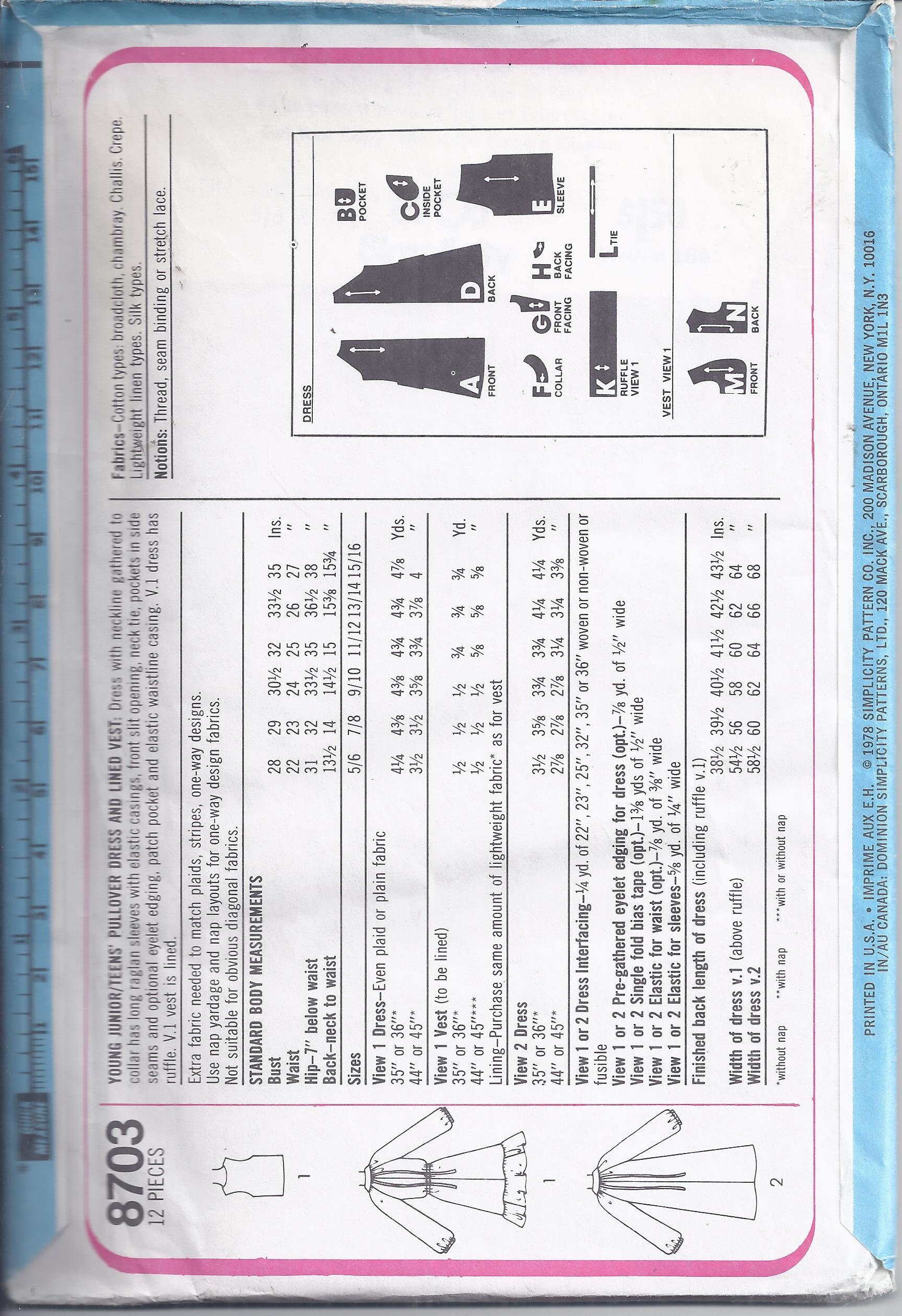Simplicity 8703 Sewing Pattern From 1978 Young Junior/teens - Etsy