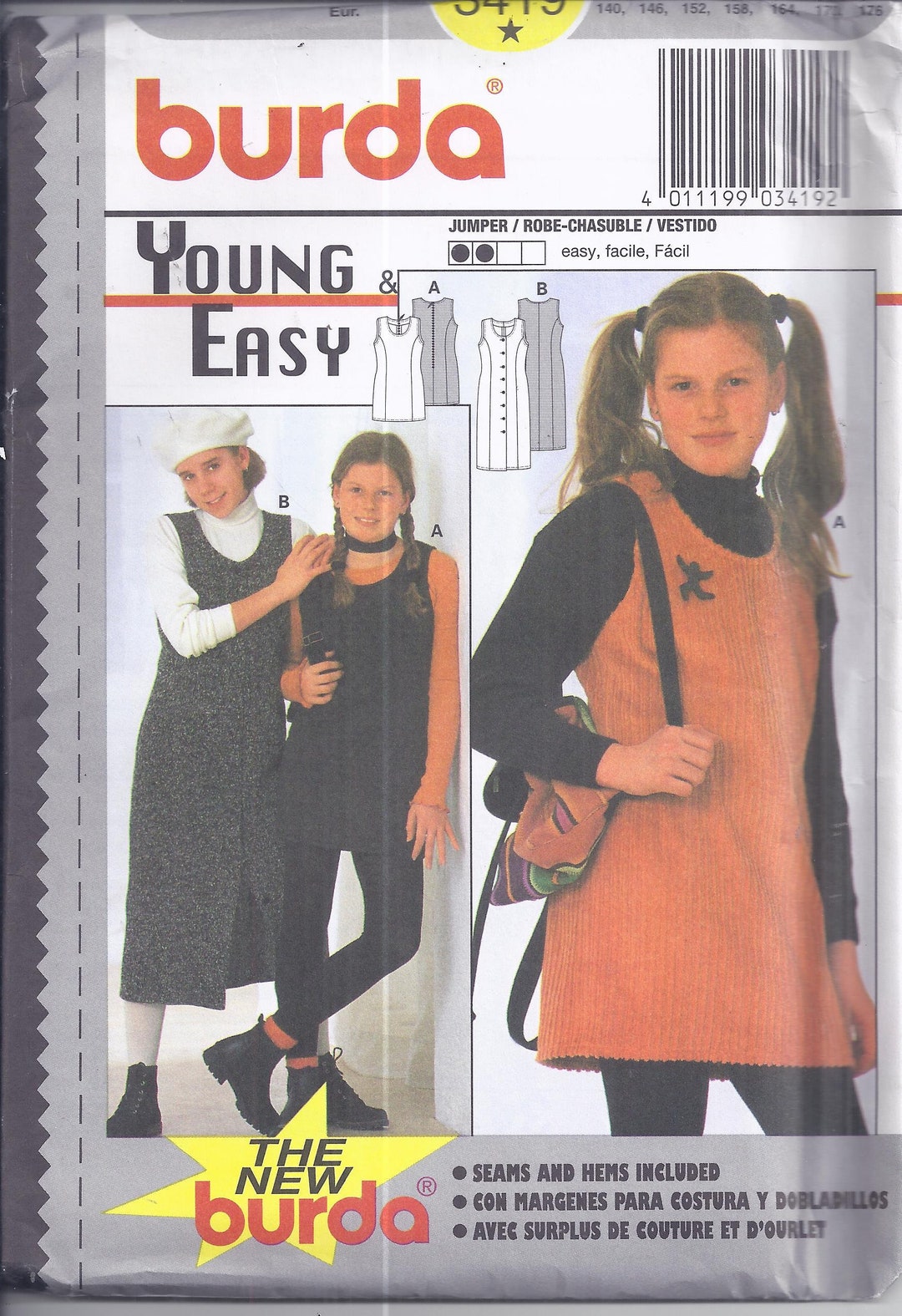Burda 3419 Sewing Pattern. Girls/junior Jumper. Sizes 10-16 Junior ...