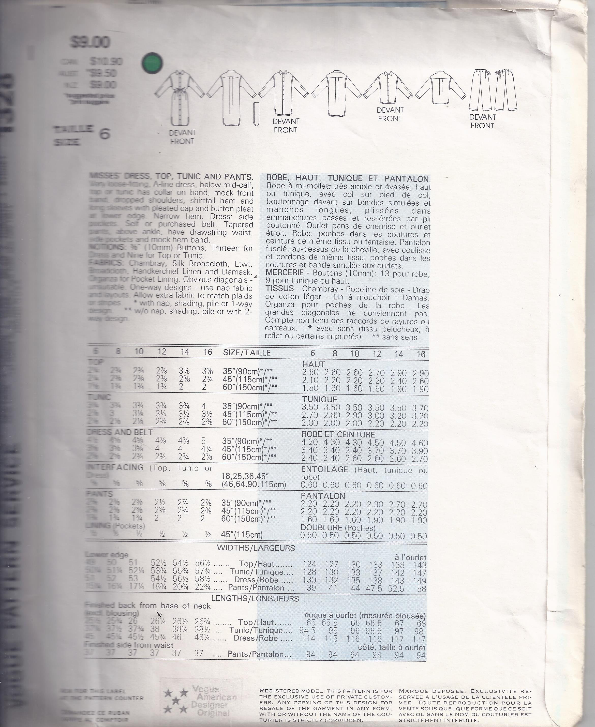 Vogue Sewing Pattern 1328 From Mid 1980's. Perry Ellis - Misses' Dress ...