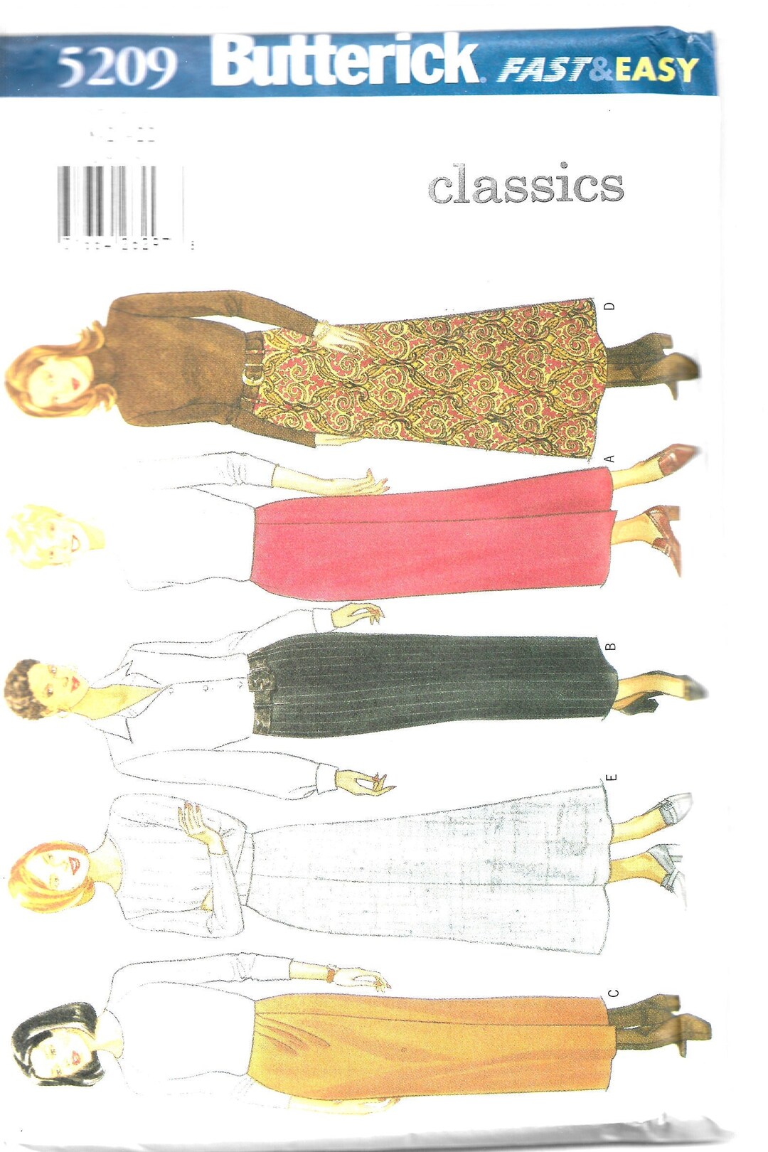Butterick 5209 Sewing Pattern From 1997. Misses' Skirts. Waist 32-37 ...