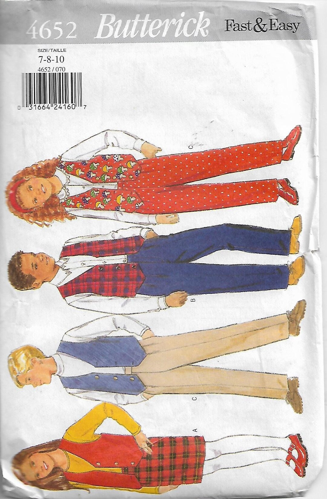 Butterick 4652 Sewing Pattern From 1996. Boy's/girl's Vest, Skirt and ...