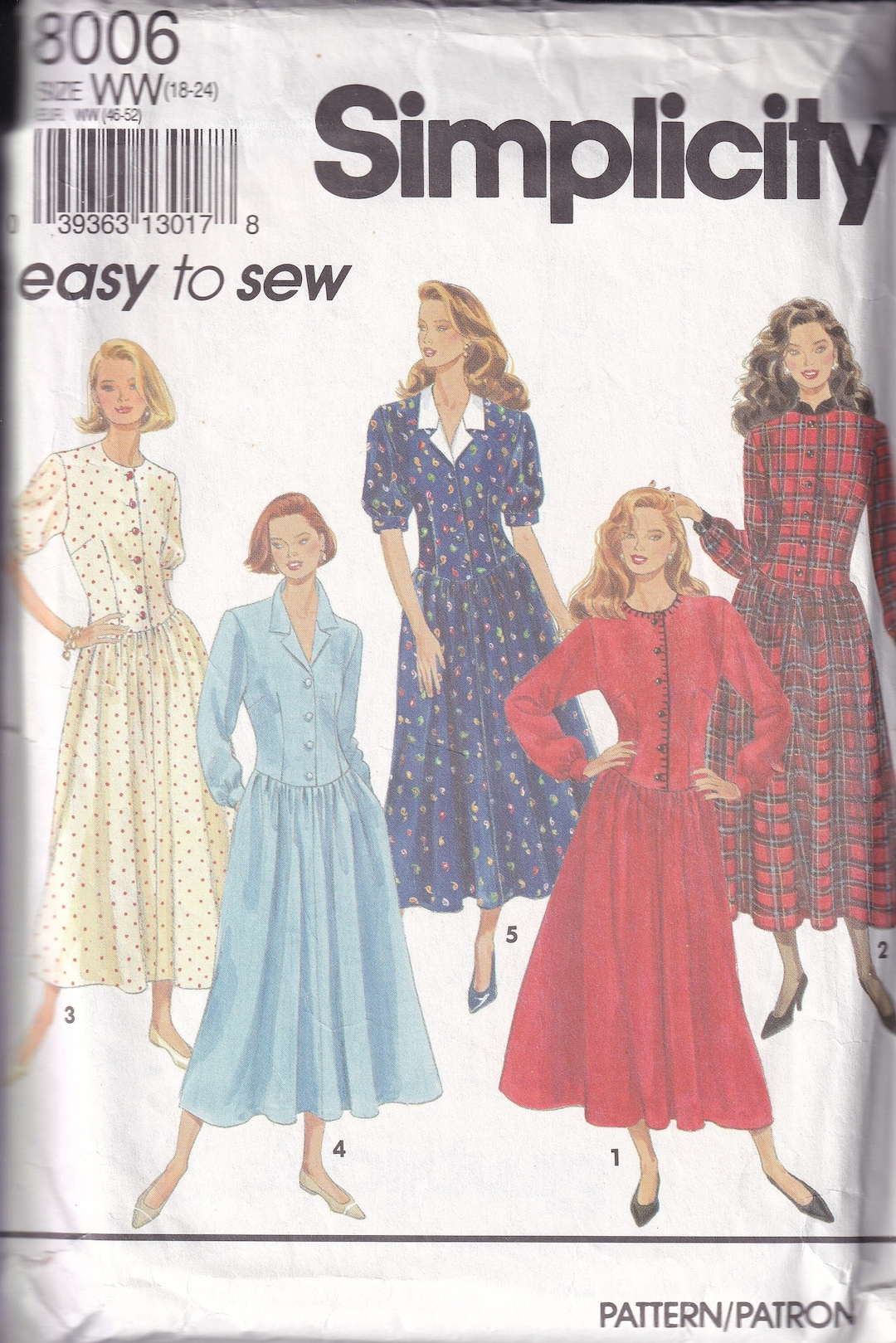 Simplicity Pattern 8006 From 1992. Misses Dress With Bodice Variations ...