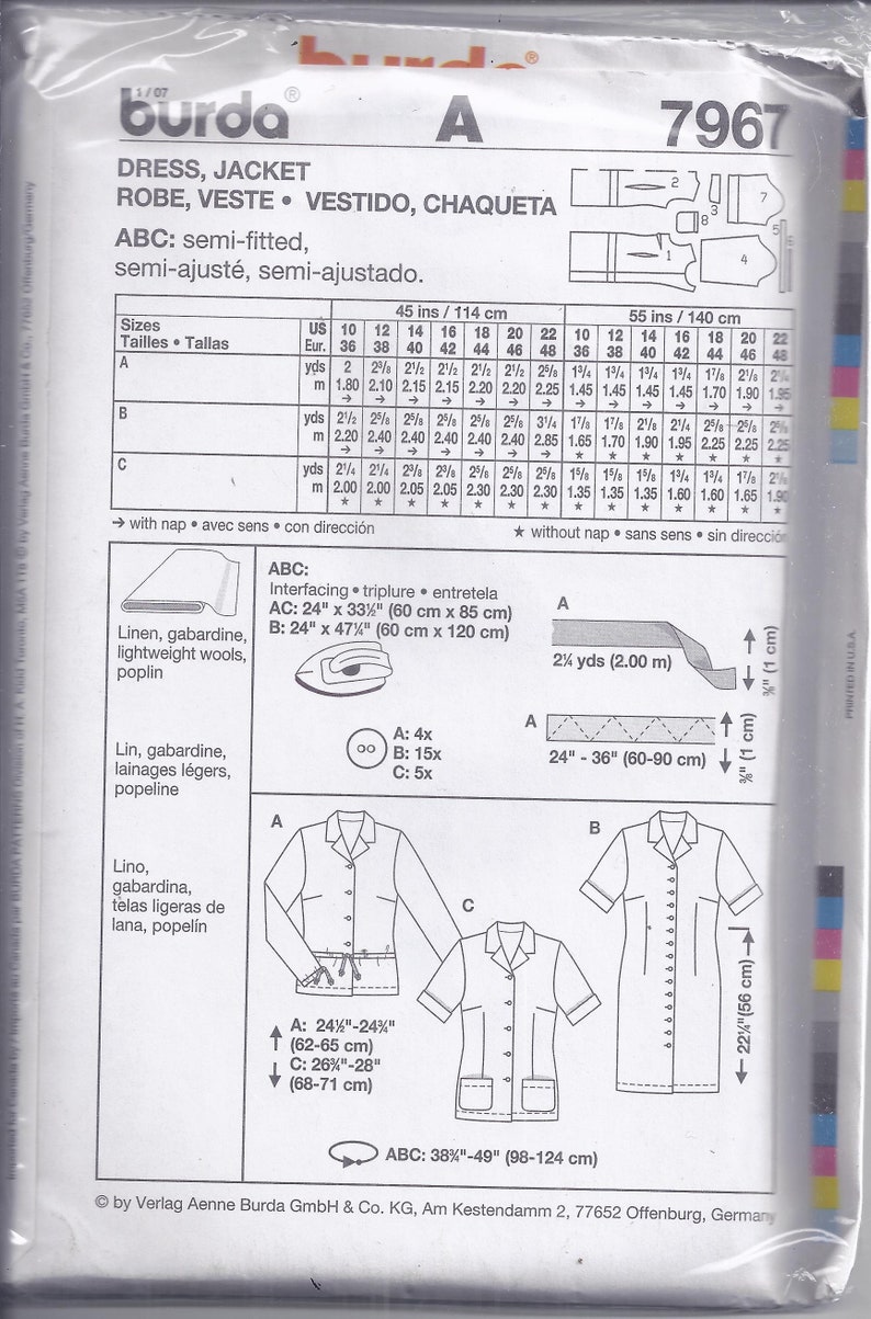 Burda Sewing Pattern 7967 from 2007. Misses Semi-fitted dress | Etsy