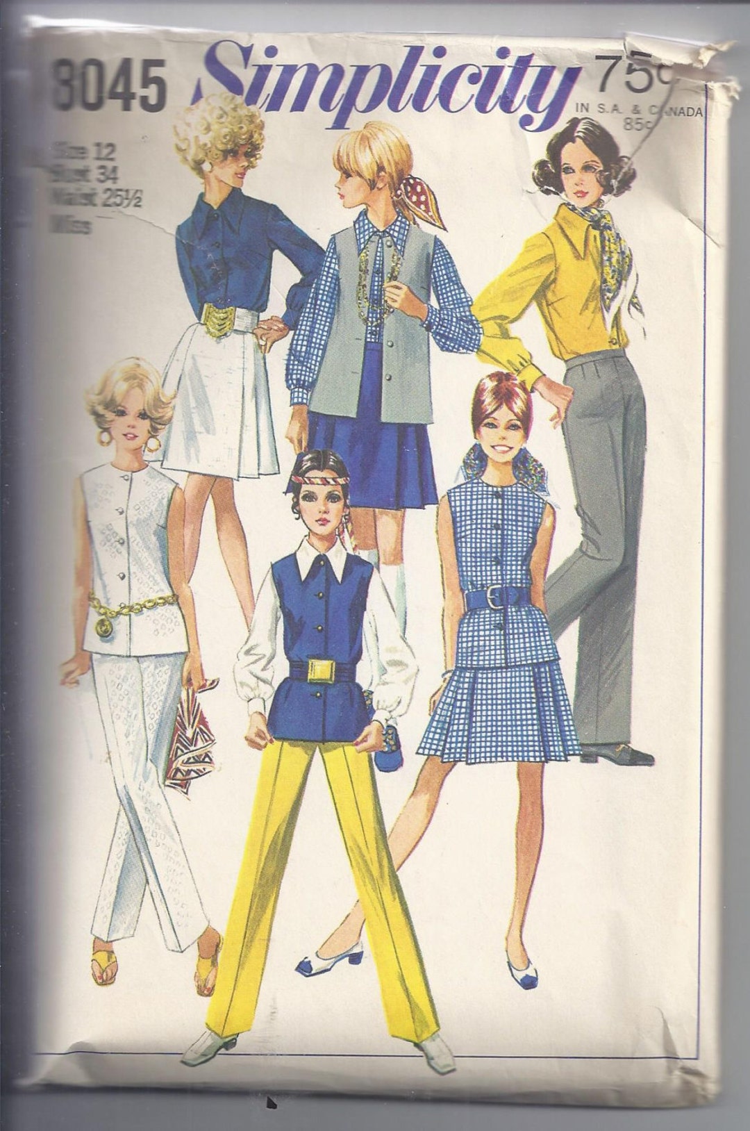 Simplicity 8045 Vintage Sewing Pattern From 1968: Pants, Pleated Skirt ...