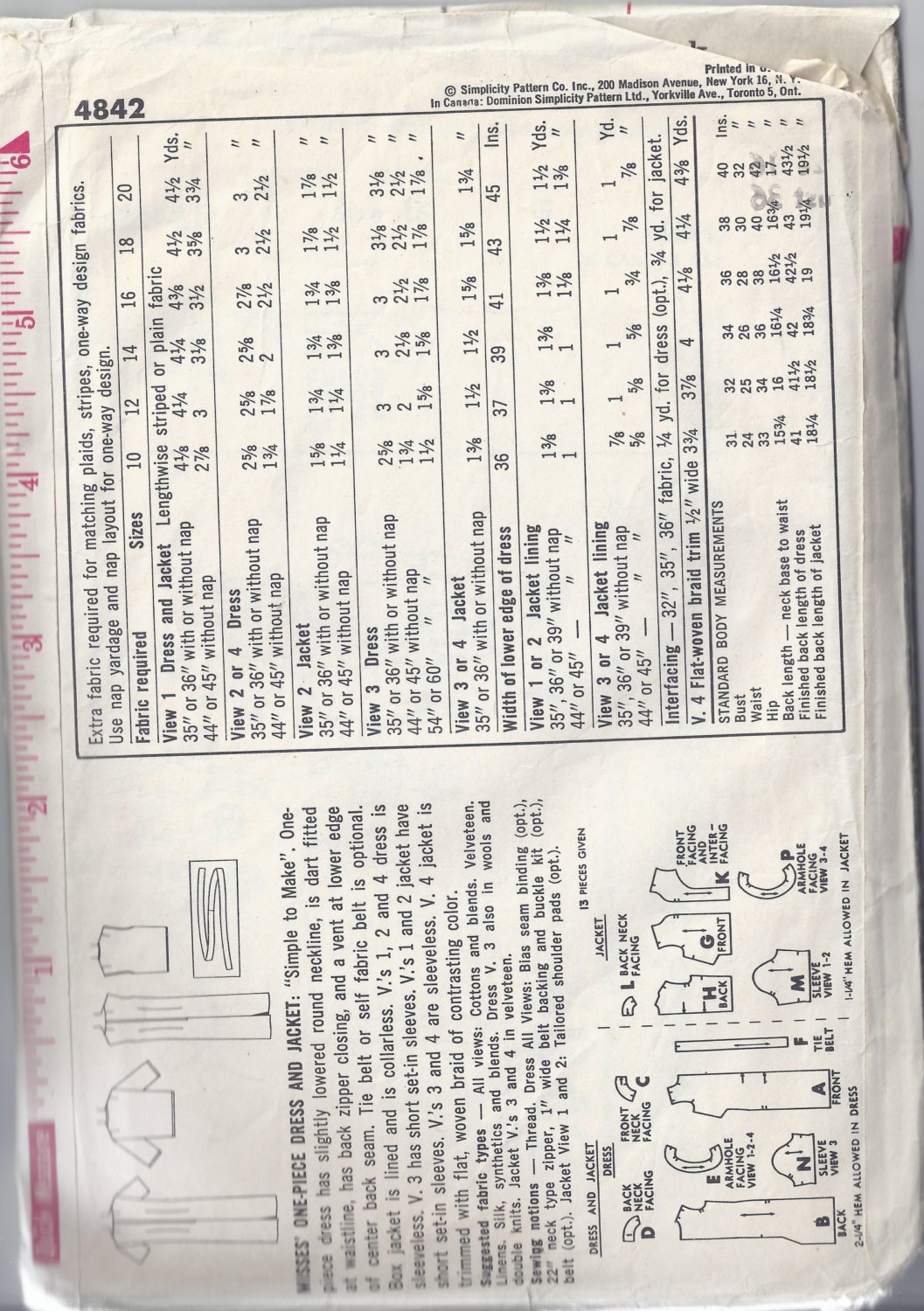 Simplicity Sewing Pattern 4842 From the Early 1960s. - Etsy UK