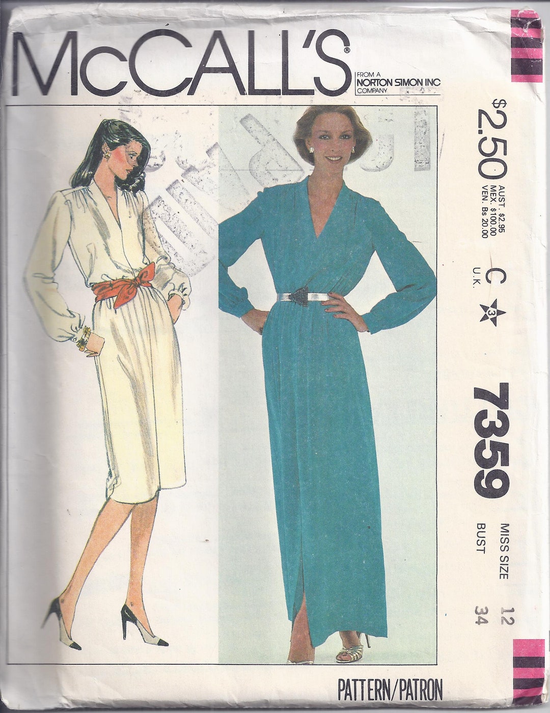Mccall's Sewing Pattern From 7359 From 1980. Misses Pullover Dress ...