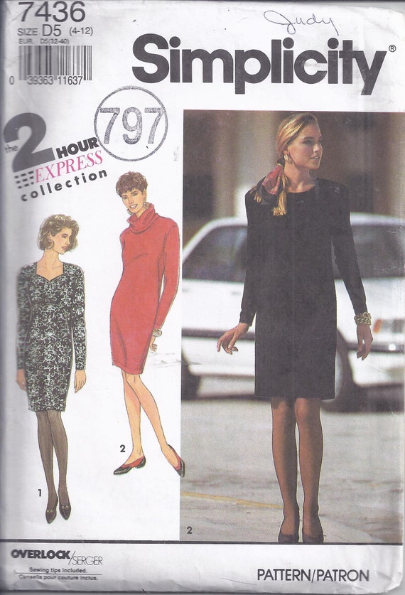 Simplicity 7436 Sewing Pattern From 1991. Misses Pullover Slim | Etsy