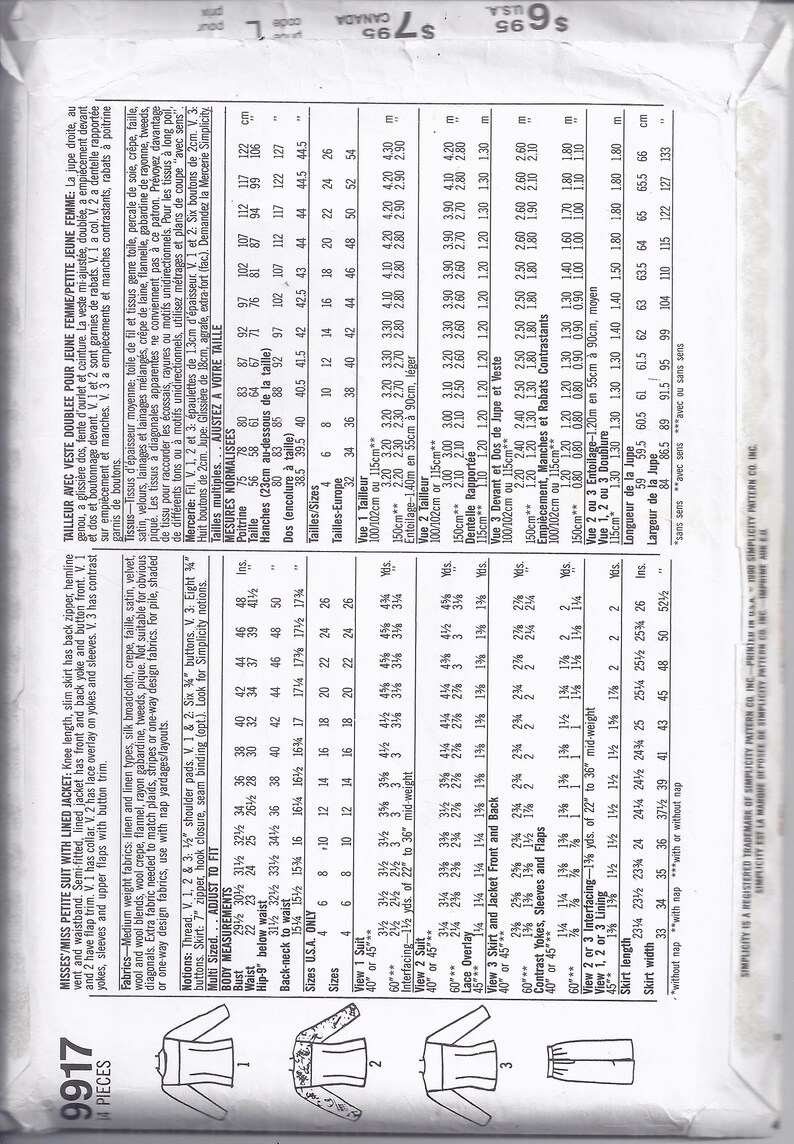 Simplicity 7368 Sewing Pattern From 1990. Misses Suit With - Etsy