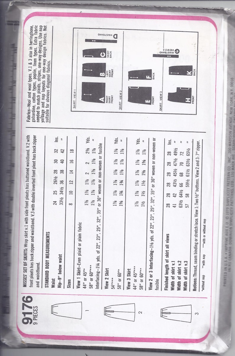 Simplicity Sewing Pattern 9176 From 1979. Misses Set of - Etsy
