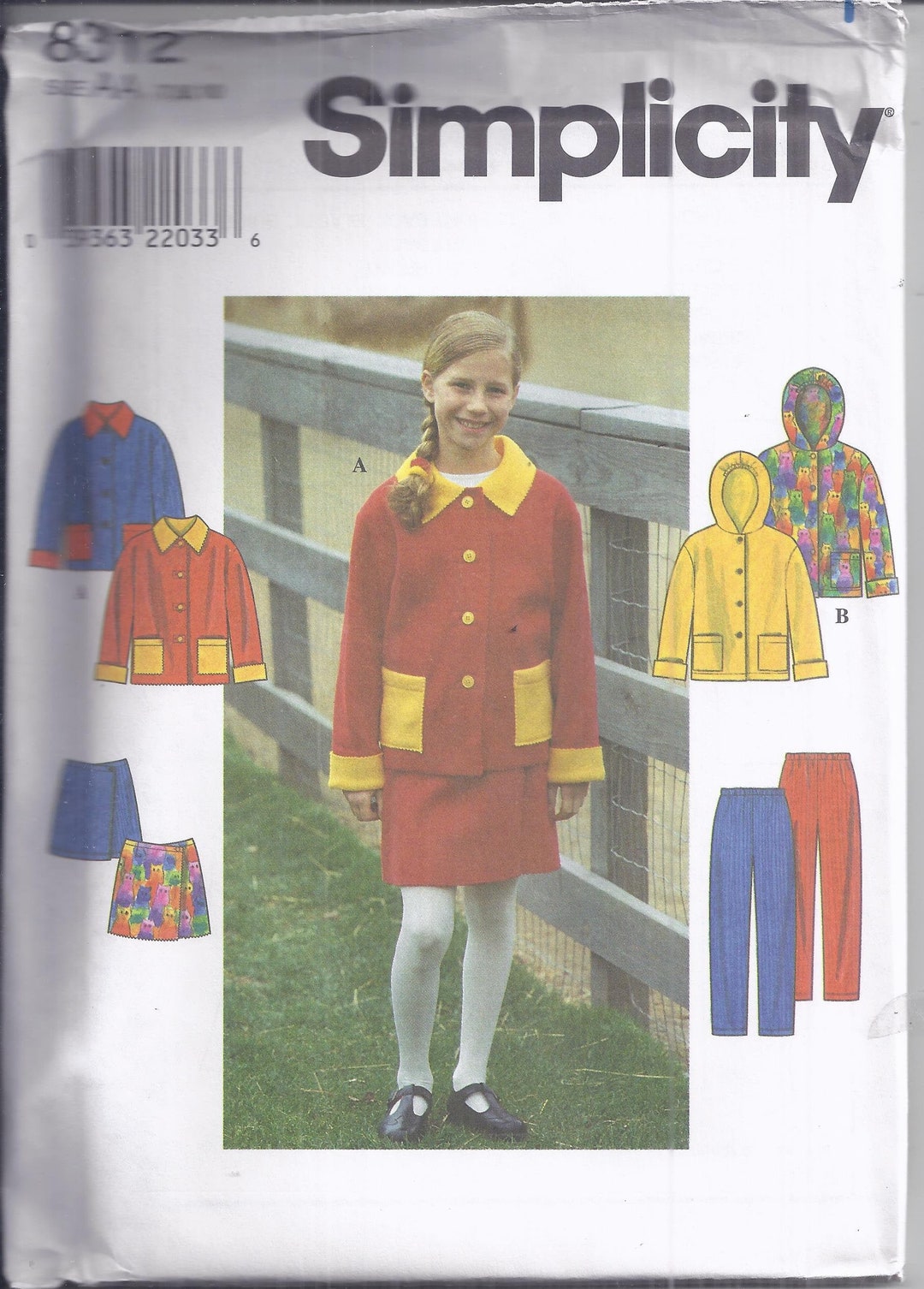 Simplicity Sewing Pattern 8312 From 1998. Girls Jacket, Pants and Skirt ...