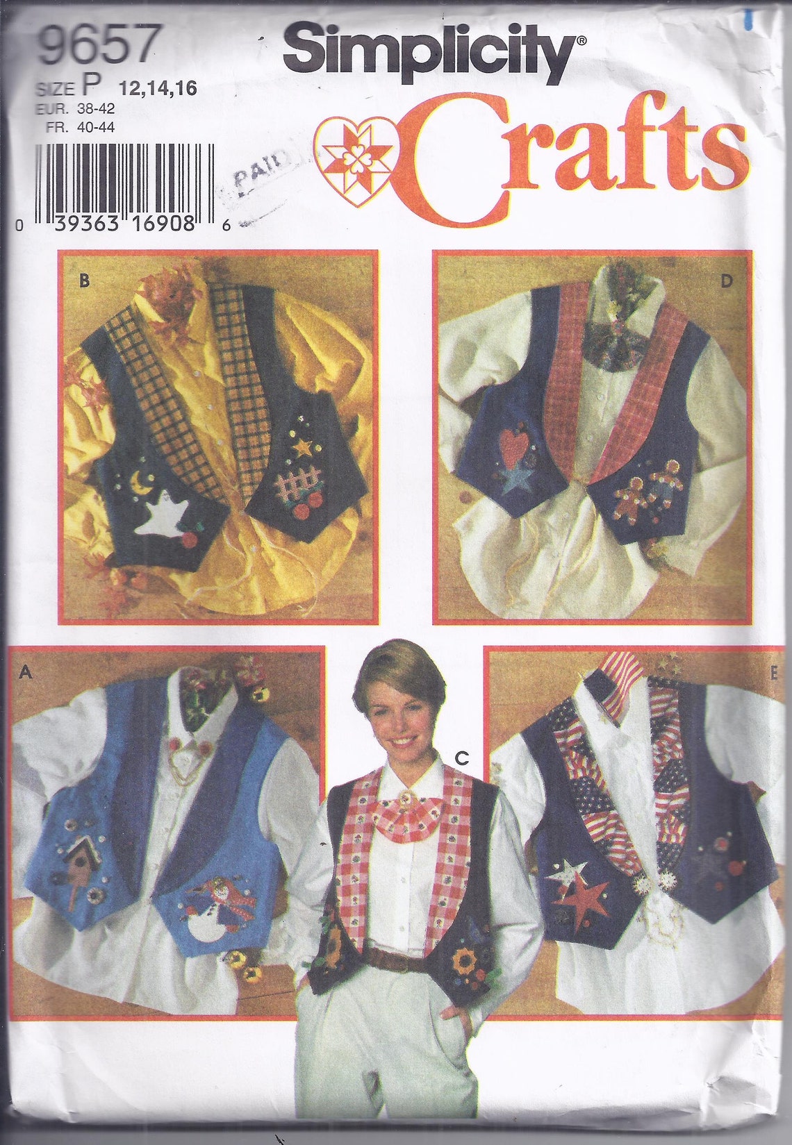 Simplicity 9657 Craft Sewing Pattern From 1995. Misses Vests - Etsy