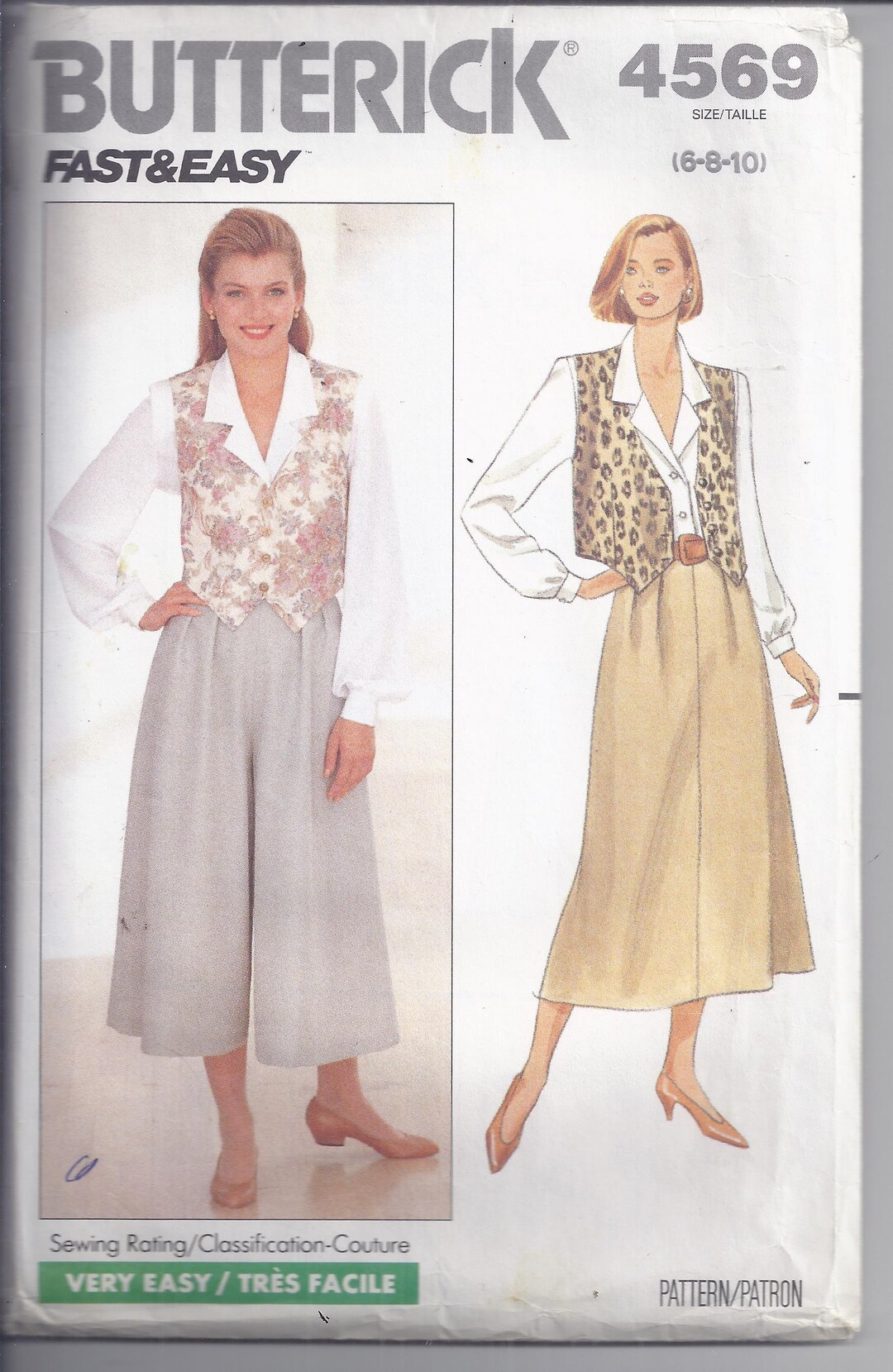 Butterick Sewing Pattern 4569 From 1990. Misses Blouse, Vest, Skirt and ...