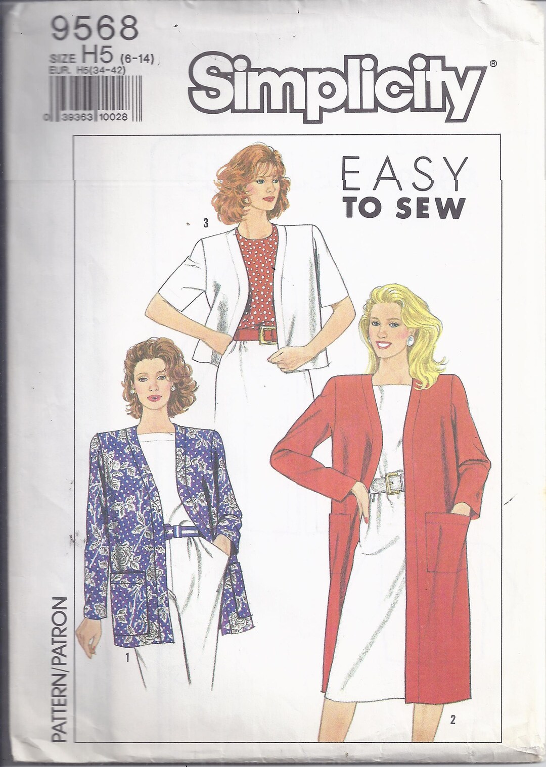 Simplicity Pattern # 9568 From 1990 Misses Unlined Cardigan Style ...
