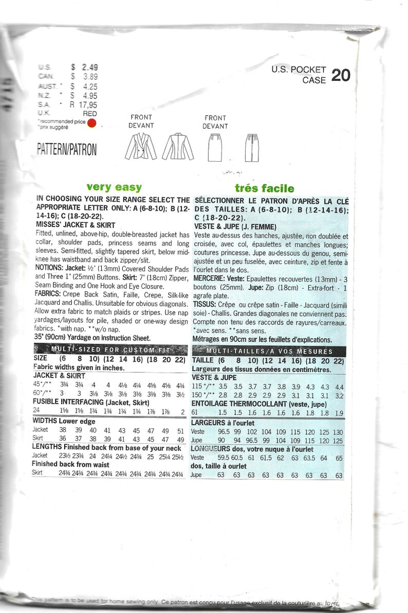 Butterick 4715 Sewing Pattern From 1996. Misses Unlined Jacket and ...