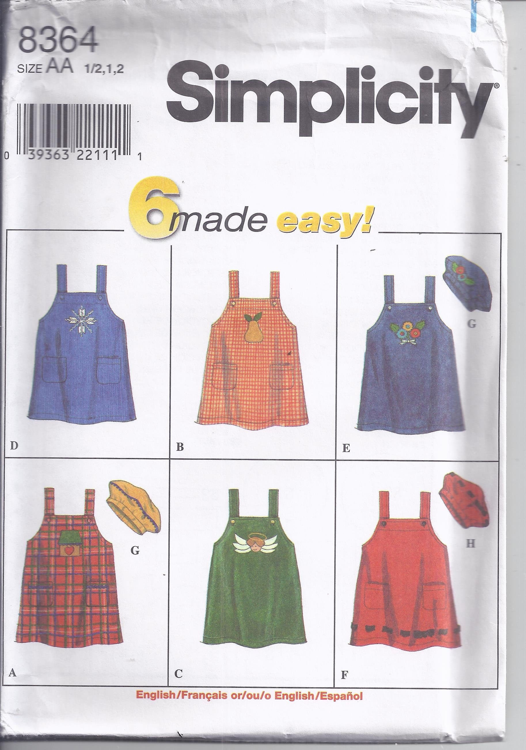 Simplicity 8364 Sewing Pattern From 1998. Toddlers Jumper and - Etsy