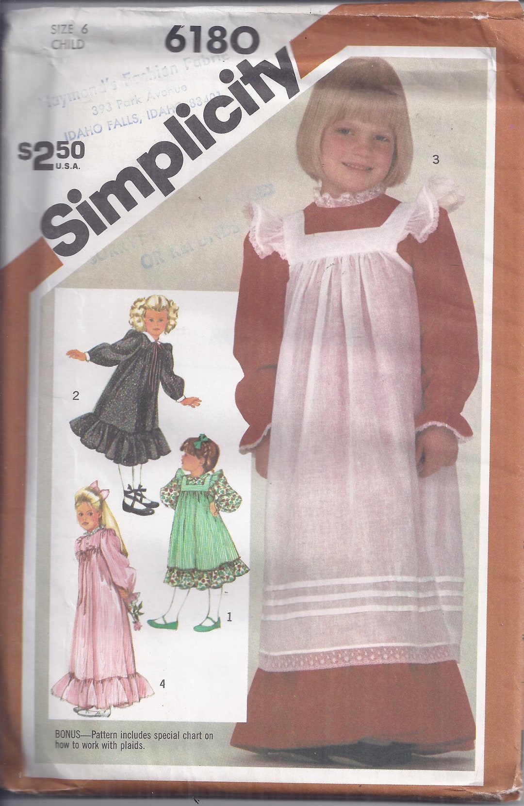 Simplicity 6180 Sewing Pattern From 1983. Girls Dress and Pinafore ...