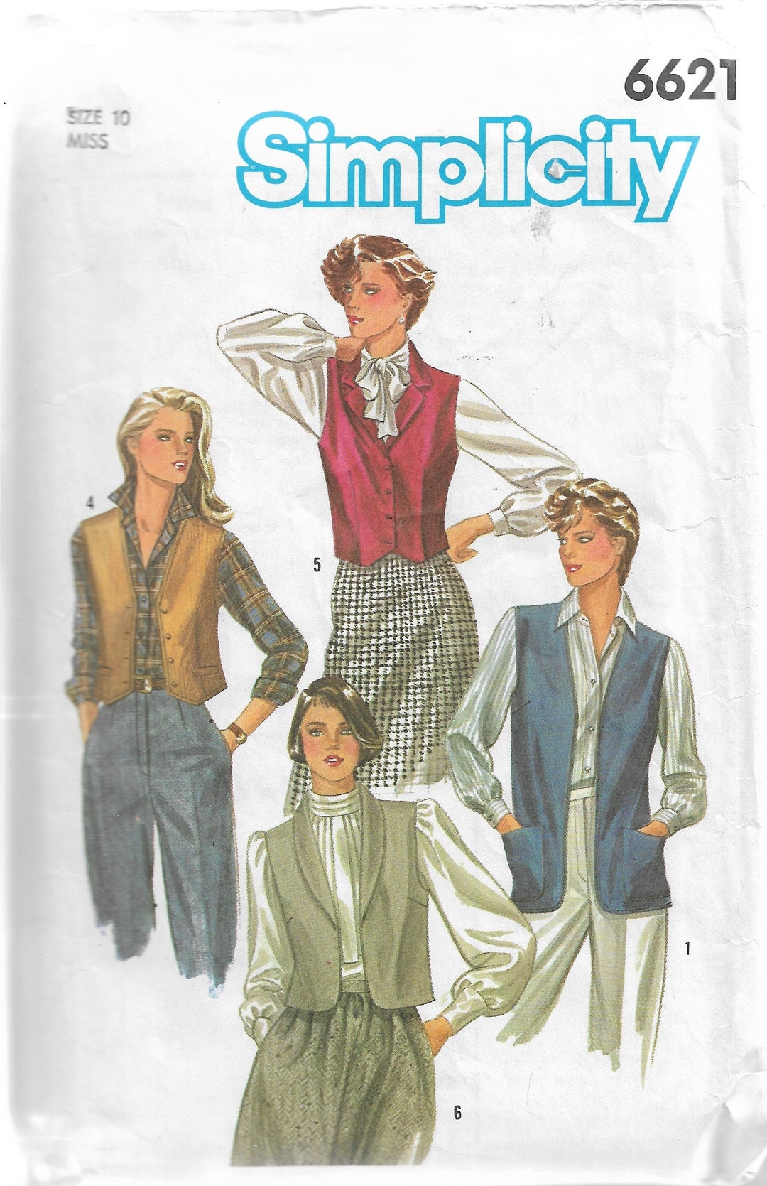Simplicity Pattern #6621 From 1984. Misses' Lined and Unlined Vests ...