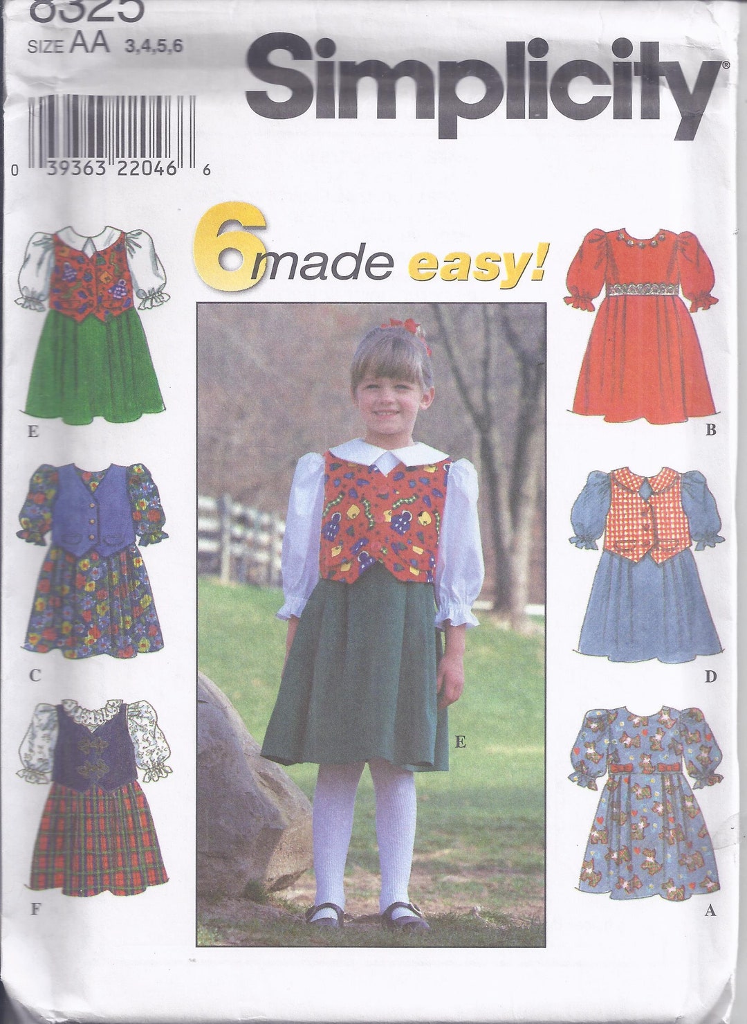 Simplicity 8325 Sewing Pattern From 1998. Girls Dress and Vest. Chest ...