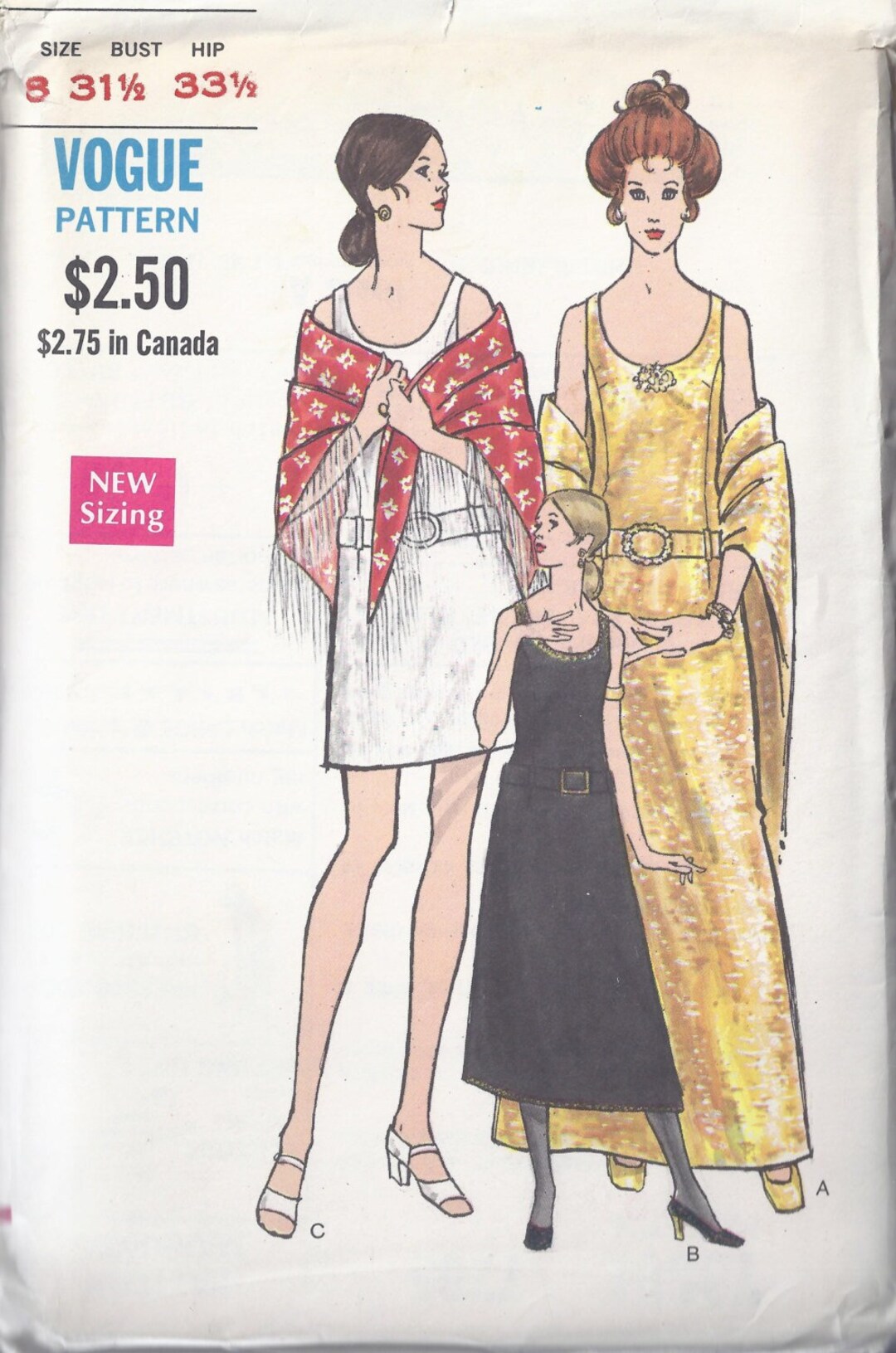Vogue Pattern # 7765 1970 Misses Evening Gown and Shawl. Bust 31 1/2 - Etsy