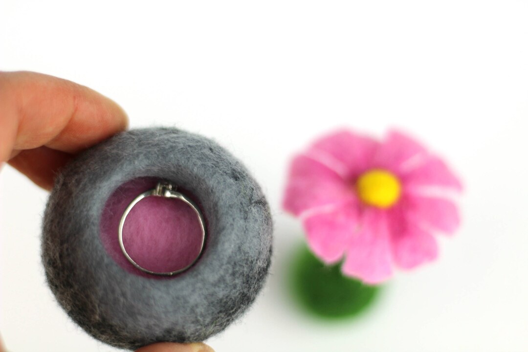Felted Ring Box With a Pink Flower. Engagement Ring Box. - Etsy