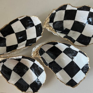 Oyster Shell Ring Dish, Coastal Decor, Checkered Jewelry Tray, Unique ...