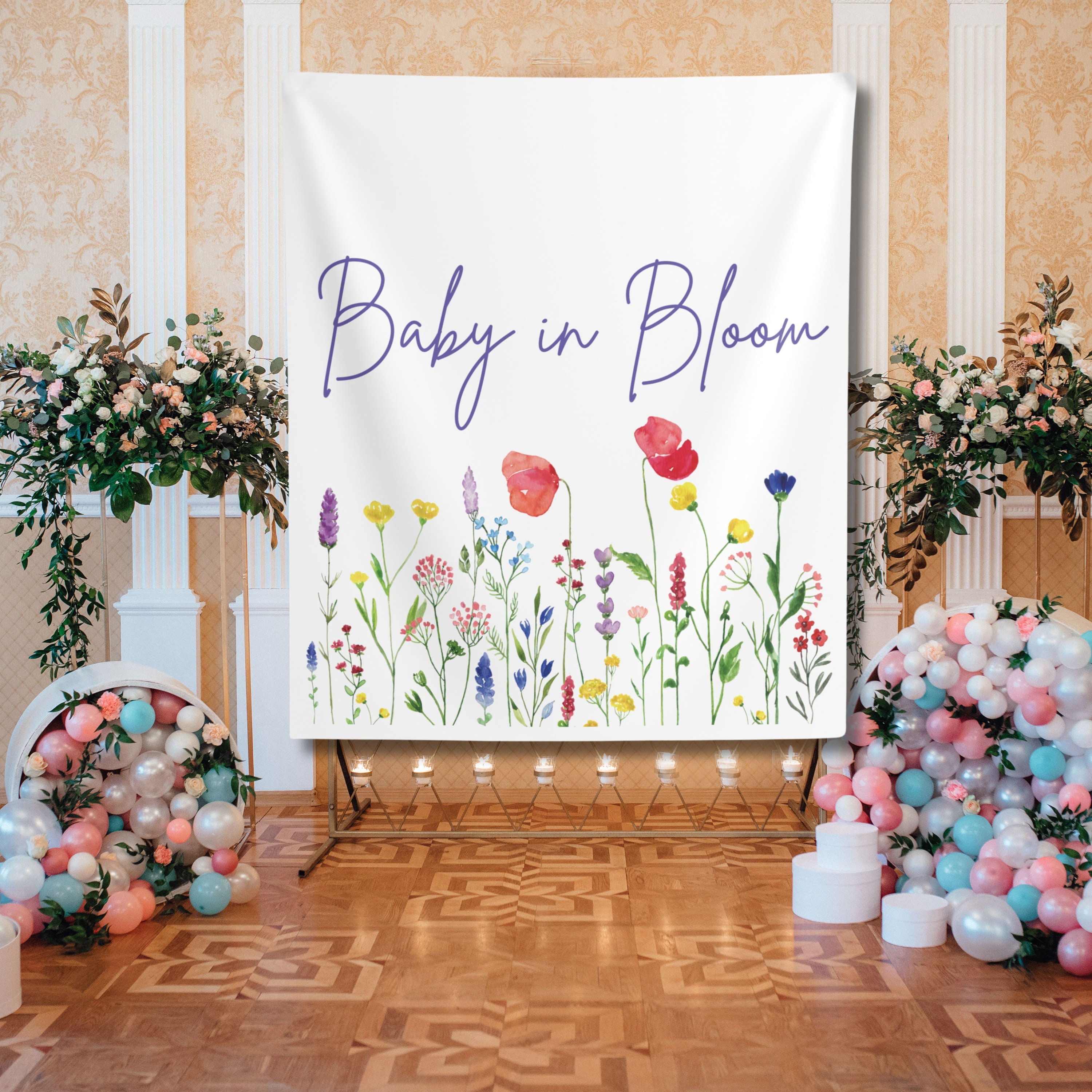Baby in Bloom Party Backdrop, Baby Shower Backdrop, Baby Shower ...