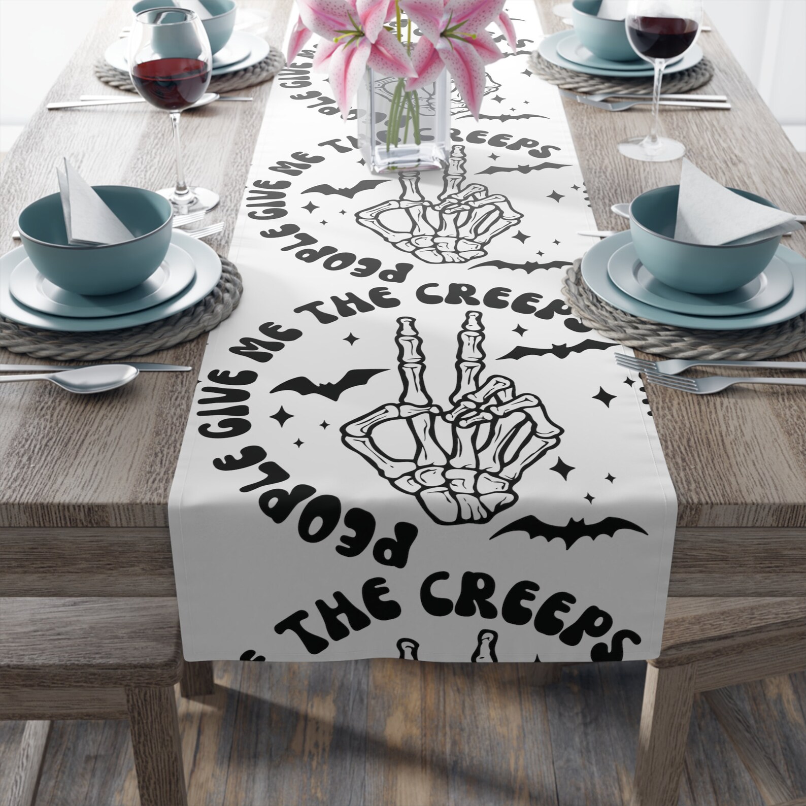 Halloween Skeleton Spooky Table Runner Decor, Gothic Table Runner ...