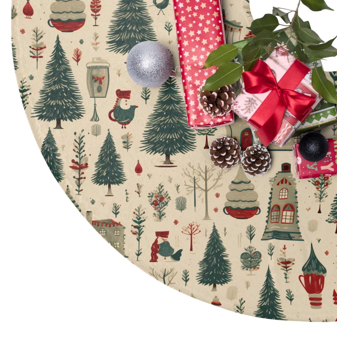 Retro Christmas Tree Skirt, Vintage Rustic Christmas Tree Decor ...
