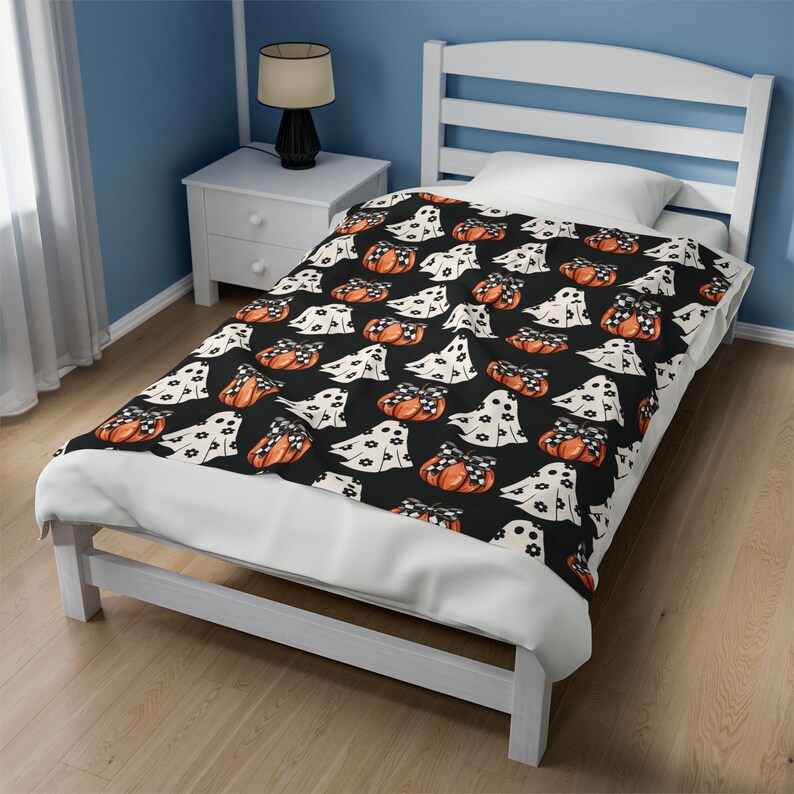 Coquette Halloween Pumpkin Custom Soft Throw Blanket, Fall Ghost ...