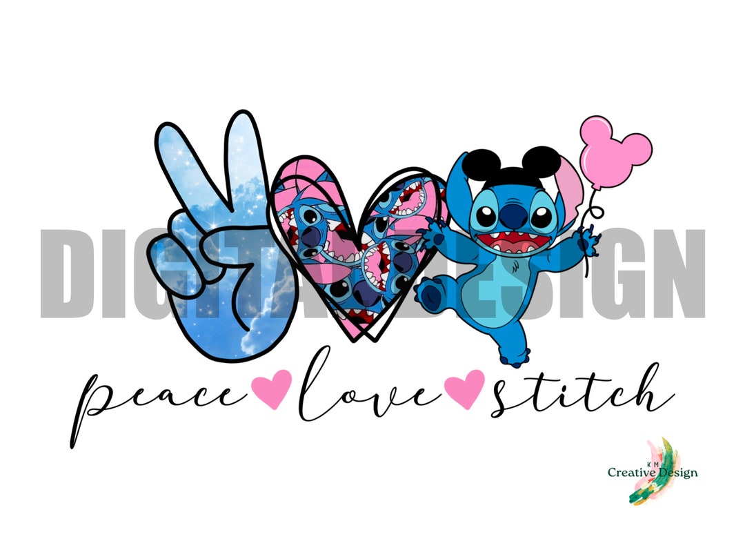 Peace Love Stitch Splatter Sublimation Design PNG Blue Alien T-shirt ...