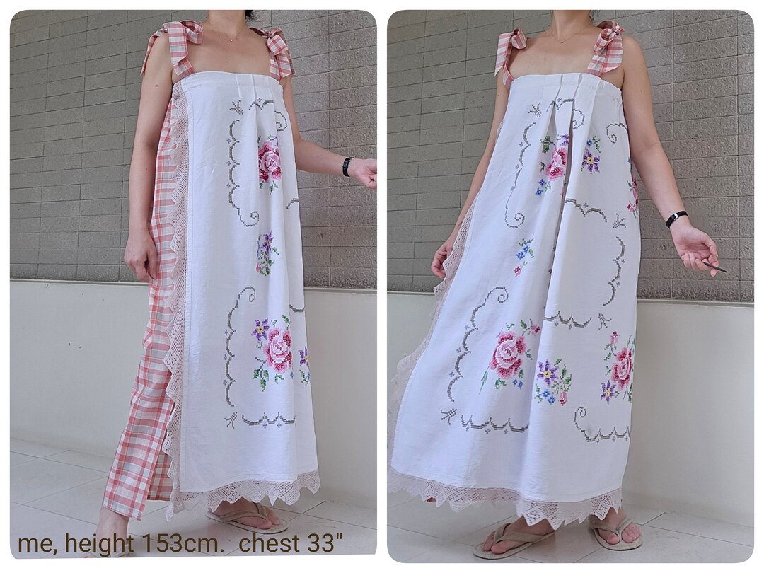 Upcycled, Repurposed Dress, Reworked Vintage Linen Table Cloth Dress ...