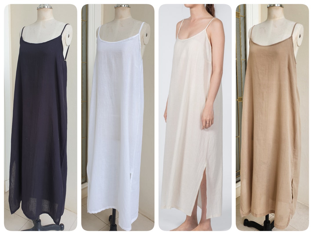 Long Cotton Slip Dress Maxi Slip Dress With Side Split Long - Etsy