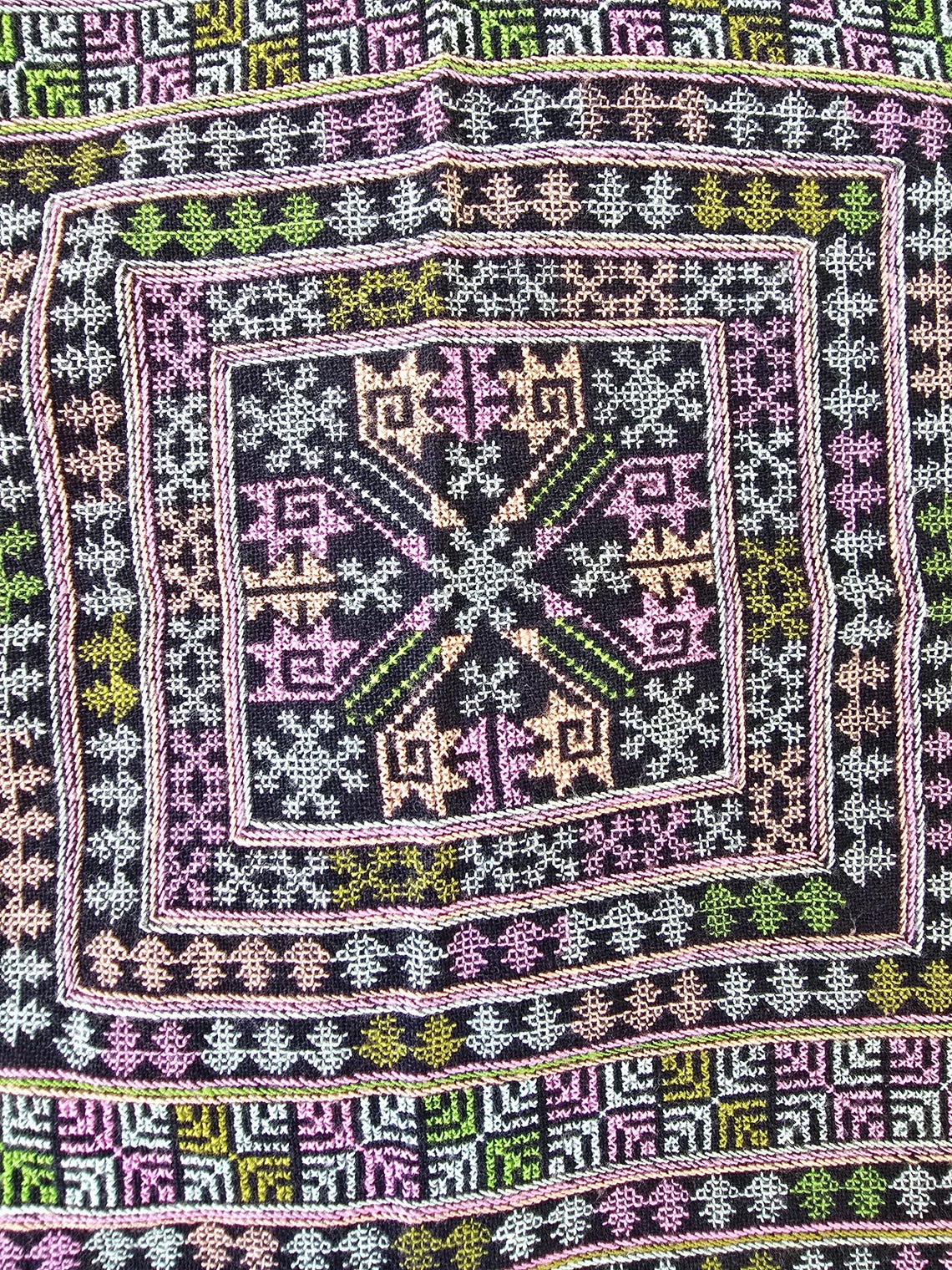 Thai Yao or Mien Embroidery Cloth, Cross Stitch Hand Embroidery Fabric ...