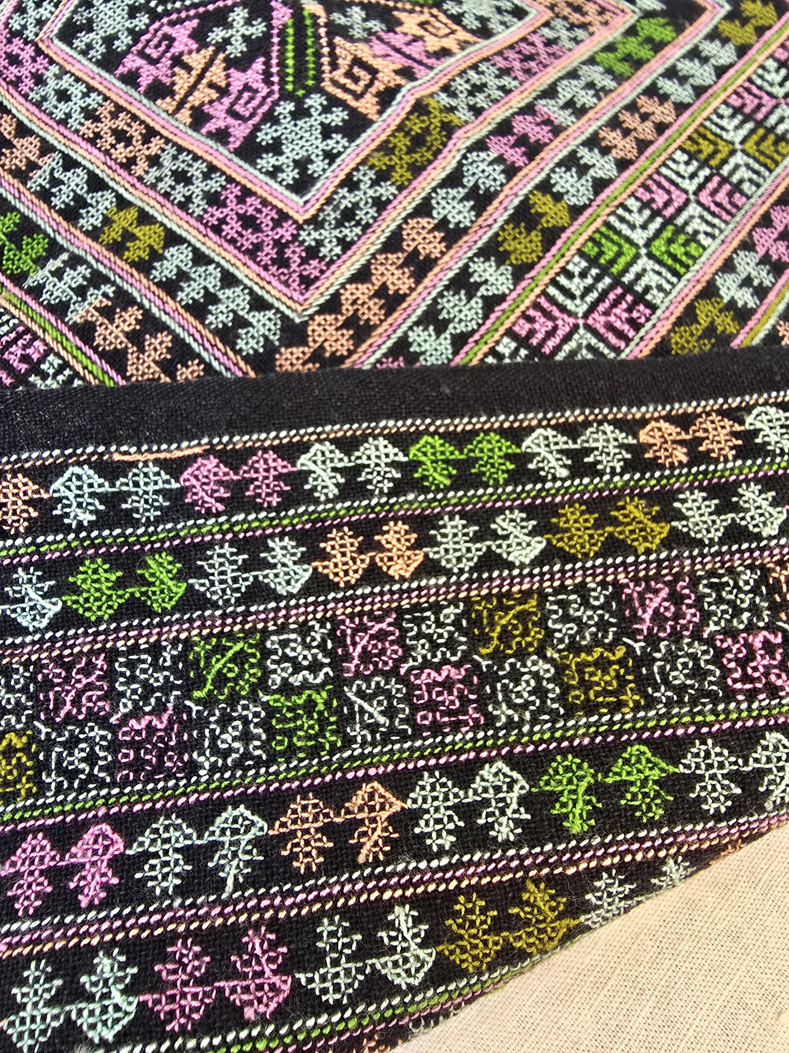 Thai Yao or Mien Embroidery Cloth, Cross Stitch Hand Embroidery Fabric ...