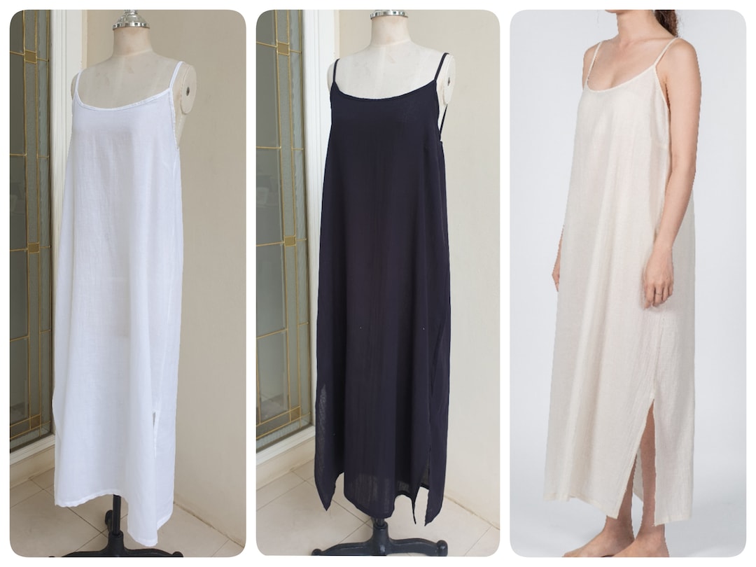 Long Cotton Slip Dress Maxi Slip Dress With Side Split Long - Etsy