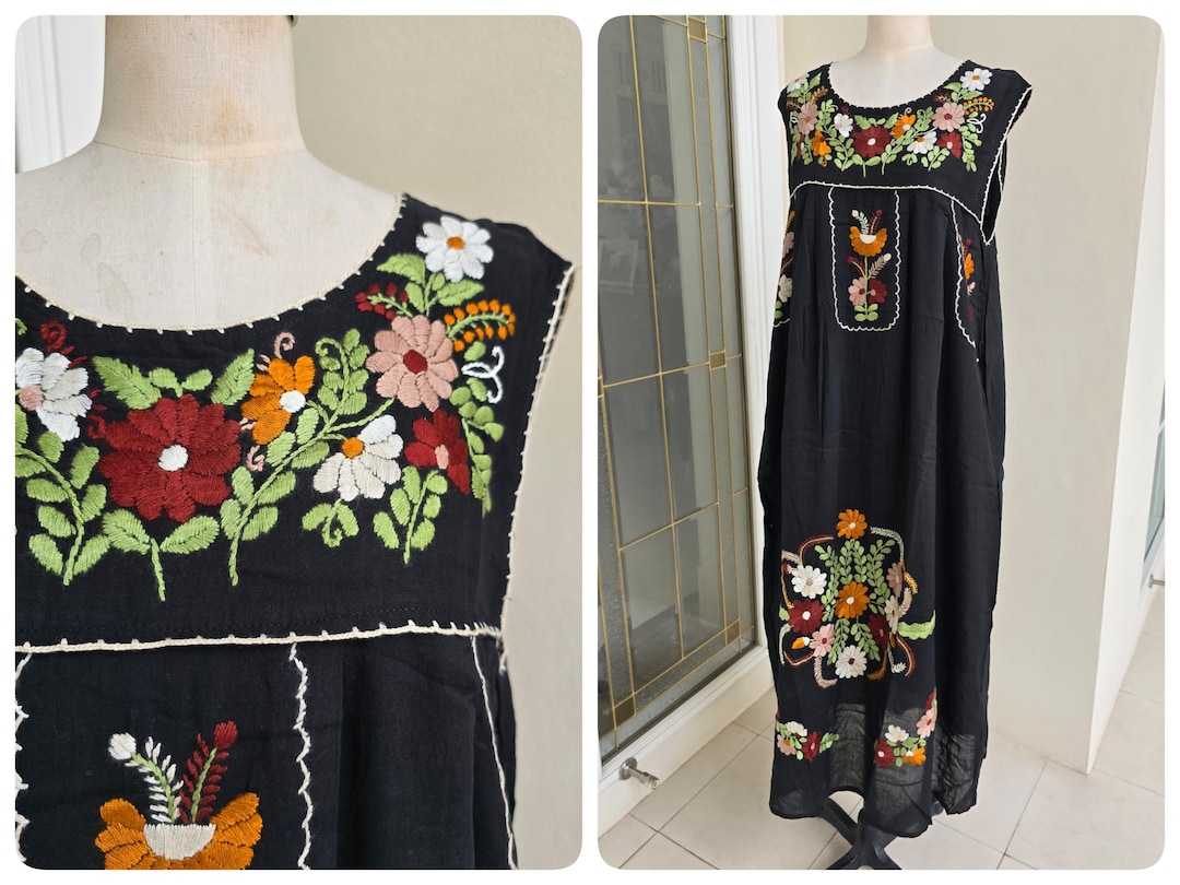 Handmade, Embroidered Mexican Oaxacan Inspired Cotton Sundress ...