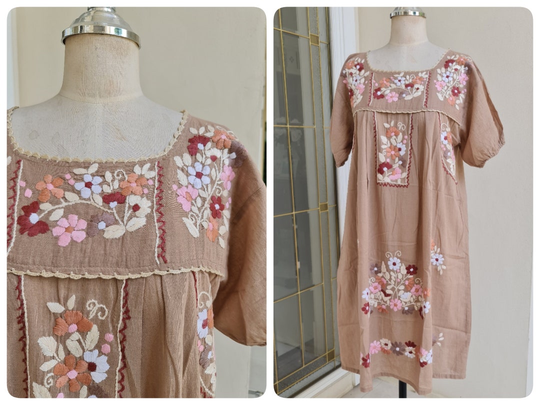 Hand Embroidery Mexican Oaxacan Inspired Cotton Sundress, Bohemian ...