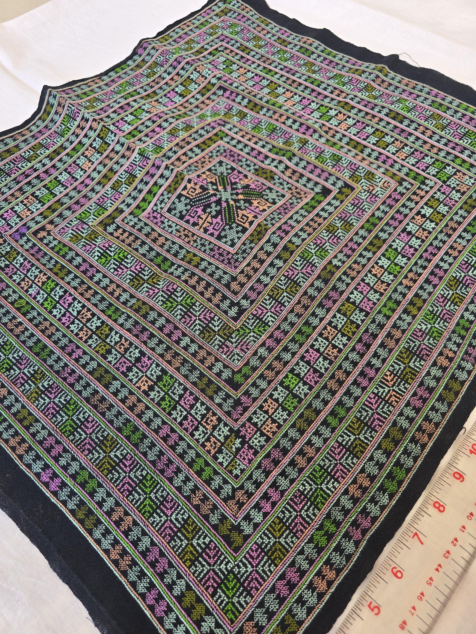 Thai Yao or Mien Embroidery Cloth, Cross Stitch Hand Embroidery Fabric ...