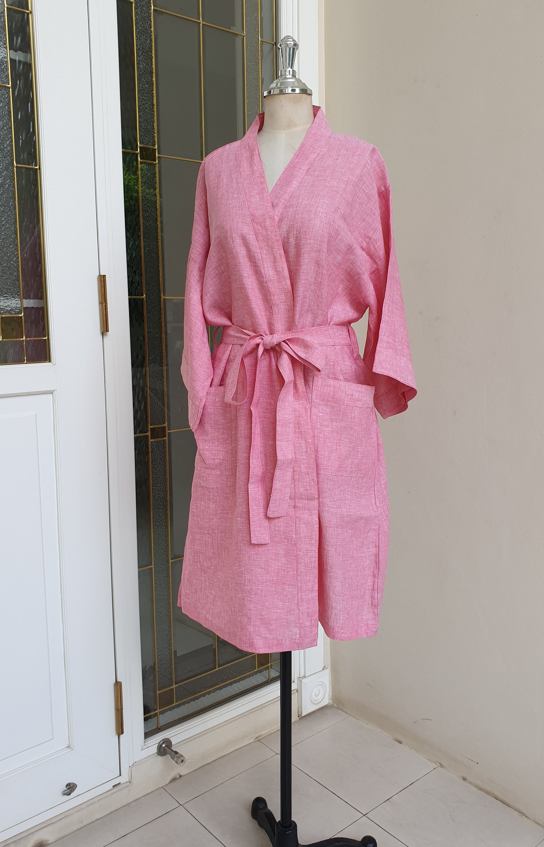 Short Linen Kimono Robe Linen Bath Robe Linen Loungewear | Etsy