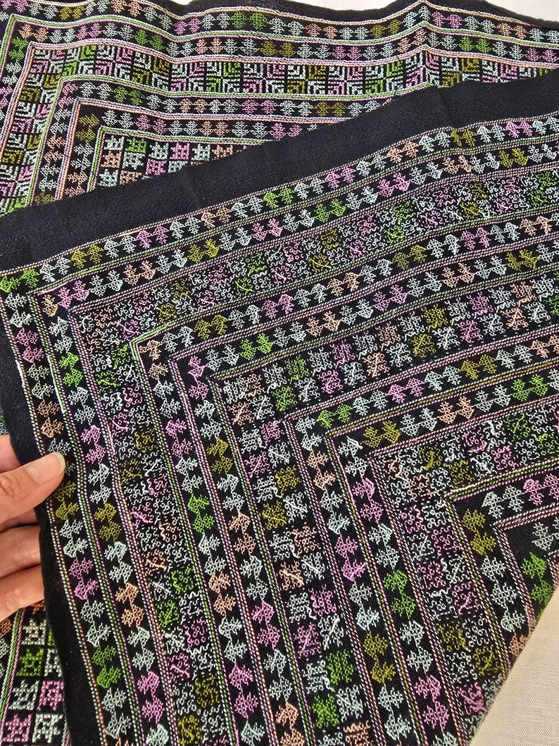 Thai Yao or Mien Embroidery Cloth, Cross Stitch Hand Embroidery Fabric ...