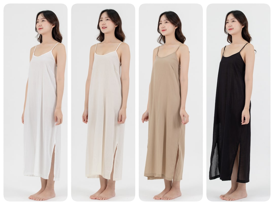 Long Cotton Slip Dress, Maxi Slip Dress With Side Split, Long Night ...