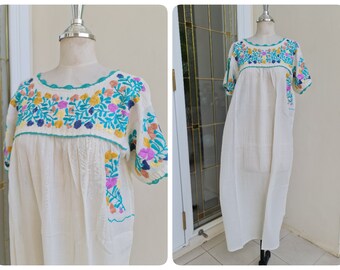 70s Vintage Oaxacan Long Sleeves Maxi Dress Mexican Dress - Etsy