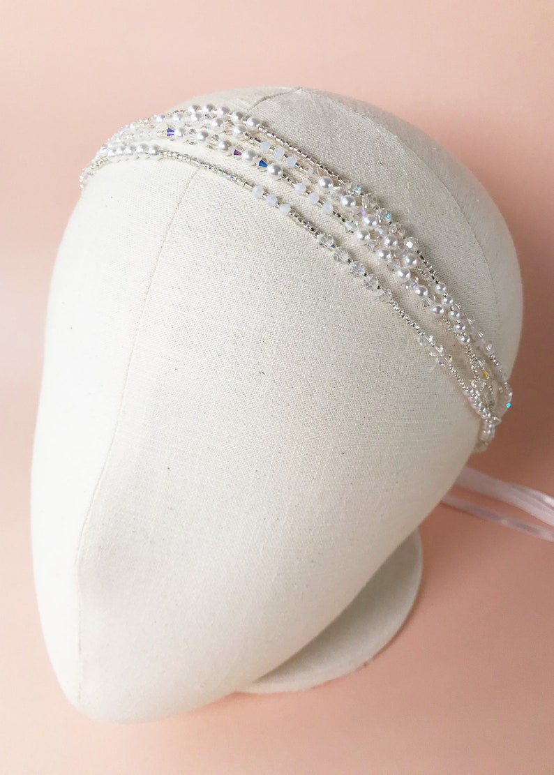 Bridal Crystal And Pearl Headband Summer Wedding Beaded Etsy