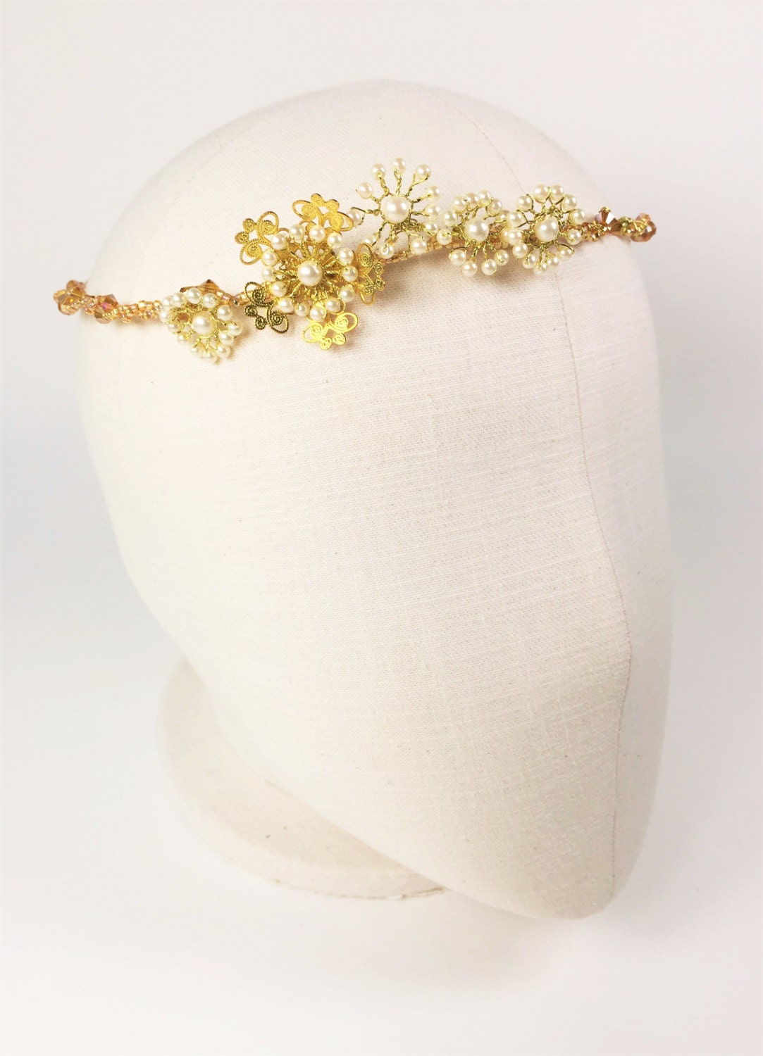 Bridal Gold Flower Tiara Crown Bridal Forehead Band Bridal | Etsy