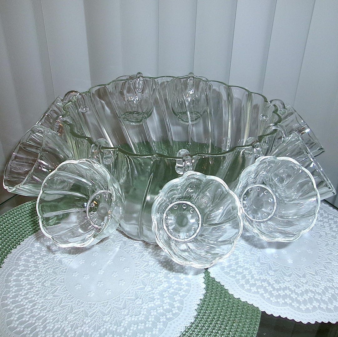 Vintage Crystal Punch Bowl Set, Swirl Design - Etsy