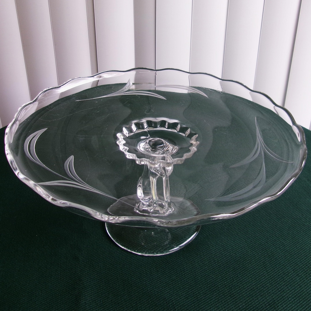 Vintage Crystal Cake Stand, Cake Plate, Etched - Etsy
