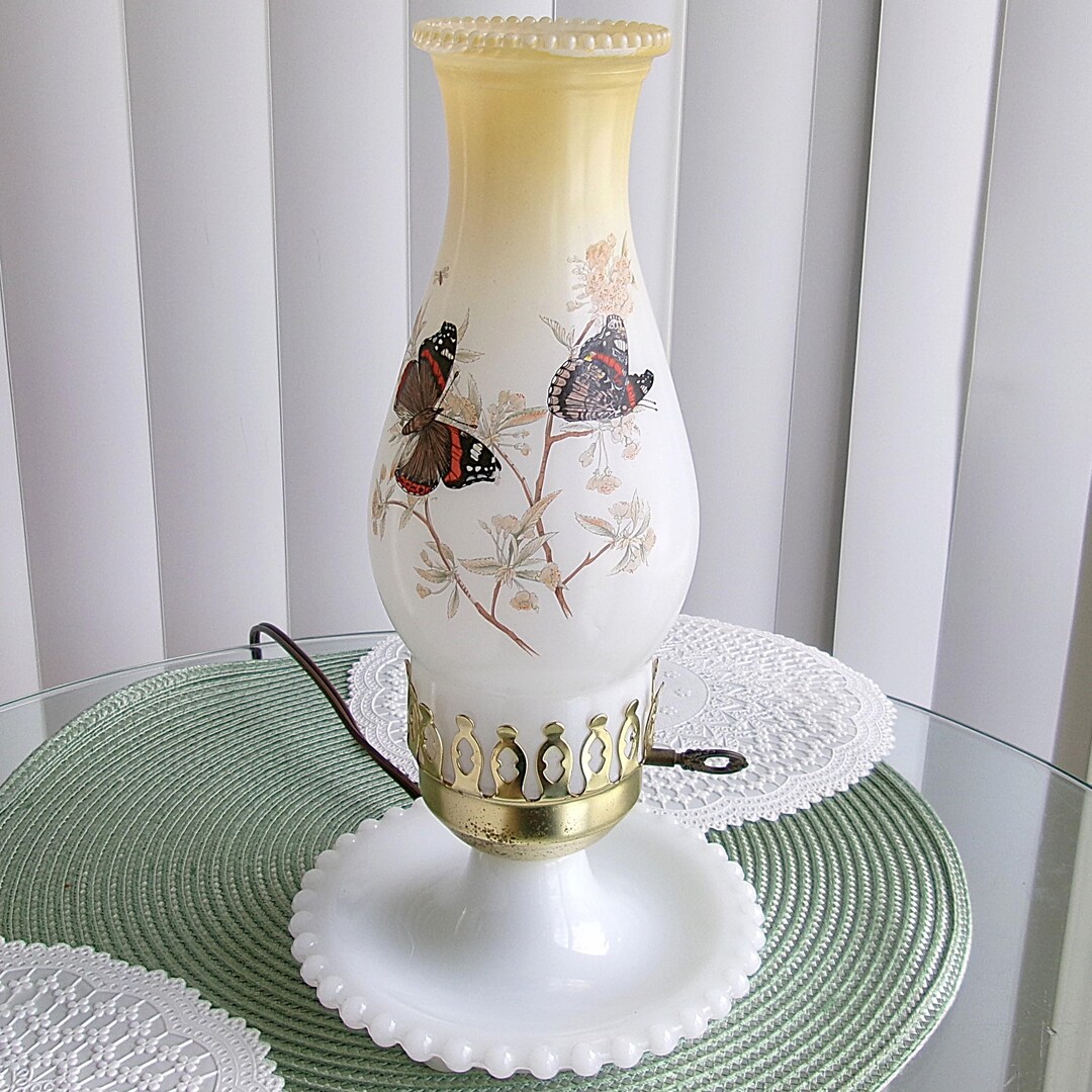 Vintage Hurricane Table Lamp With Butterflies - Etsy