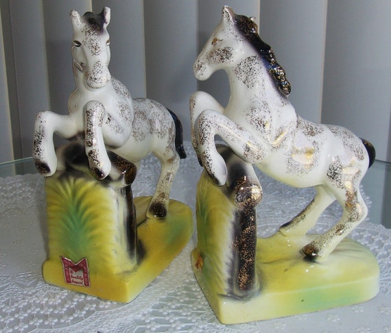 Vintage Horse Bookends Figurines Jumping Horse Etsy