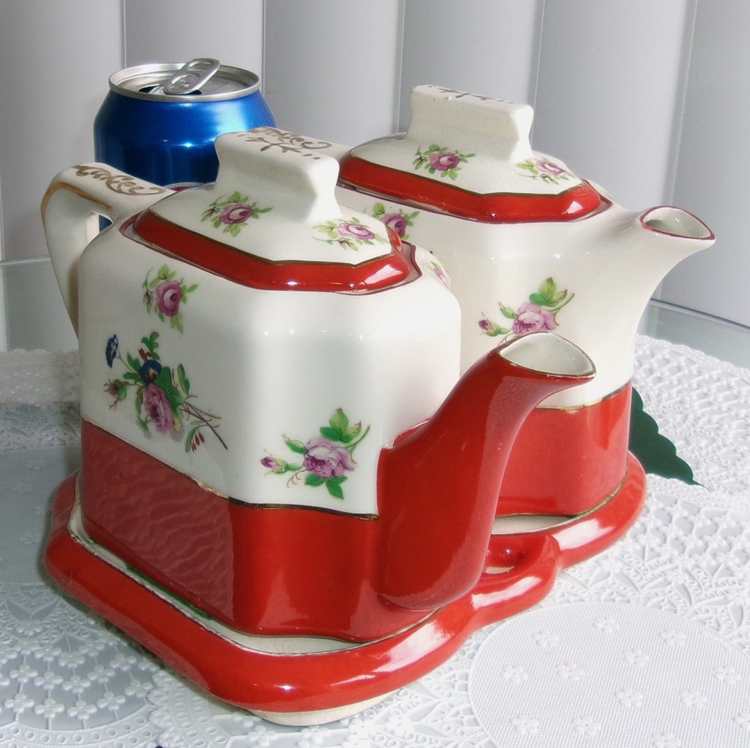 Vintage Hand Painted Twin Teapots With Tray, Japan - Etsy